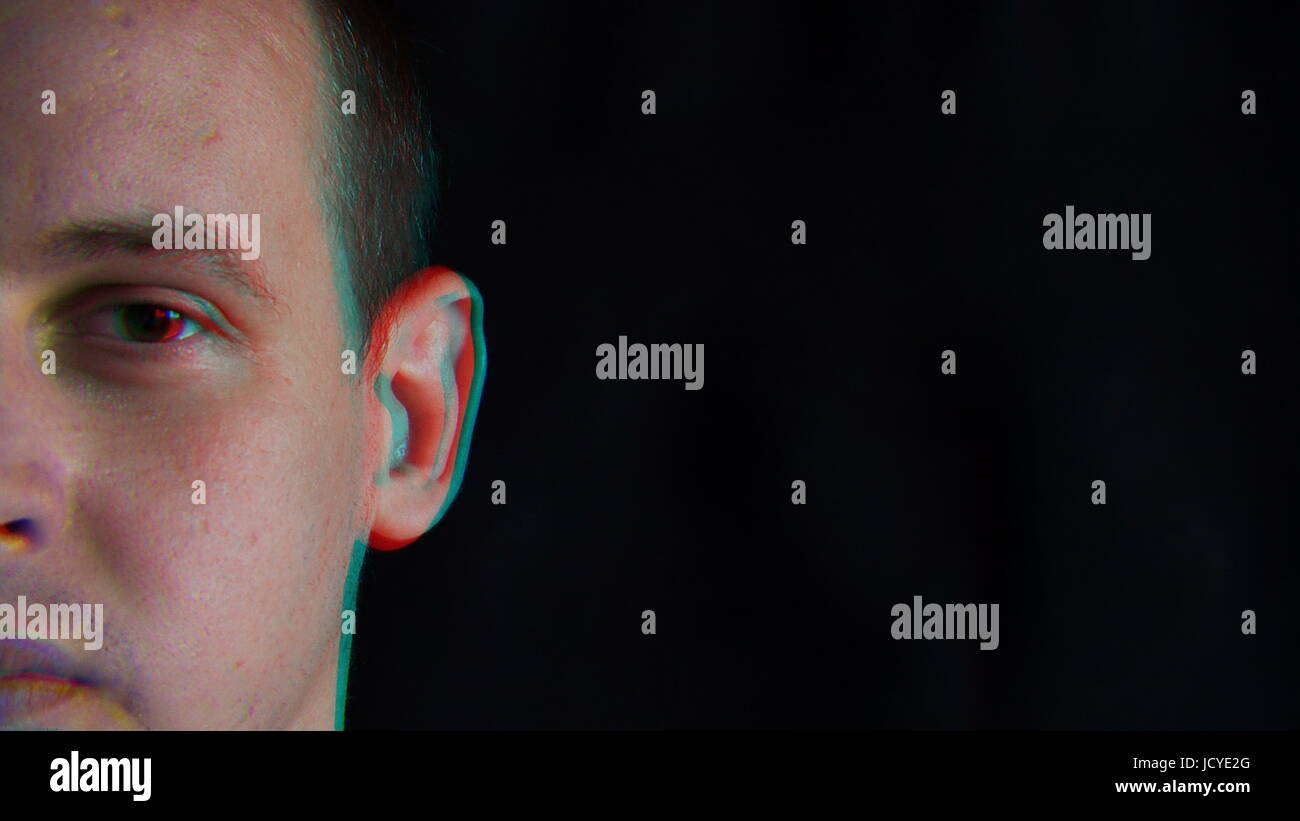 The man's face, distorted with random characters. Concept: a glitch in ...