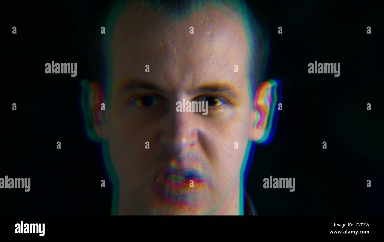 The face of evil men distorted random characters. Concept: a glitch in ...