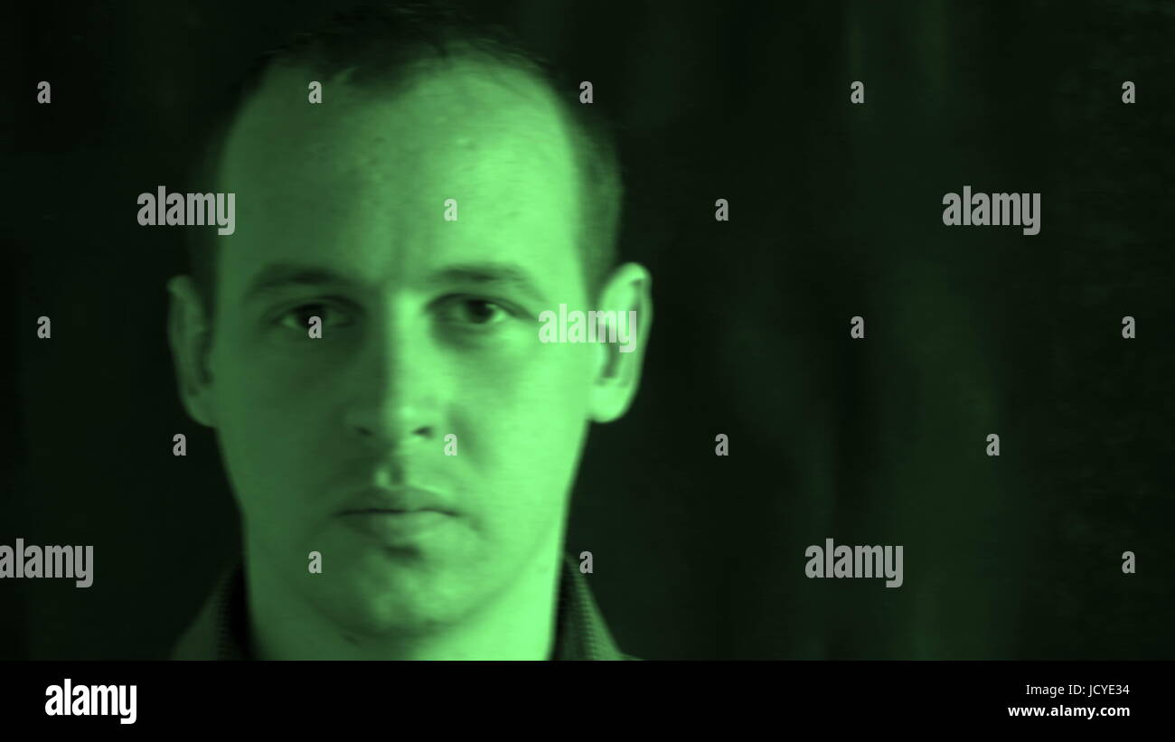 The man's face, distorted with random characters. Concept: a glitch in ...