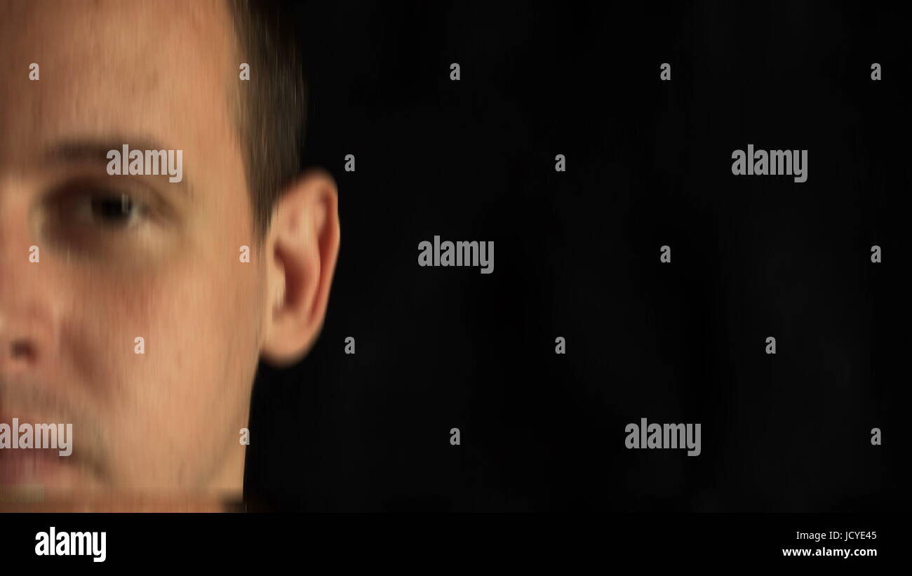 The man's face, distorted with random characters. Concept: a glitch in ...