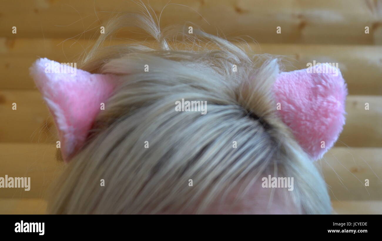 pink cat ears on the head of the girl Stock Photo - Alamy
