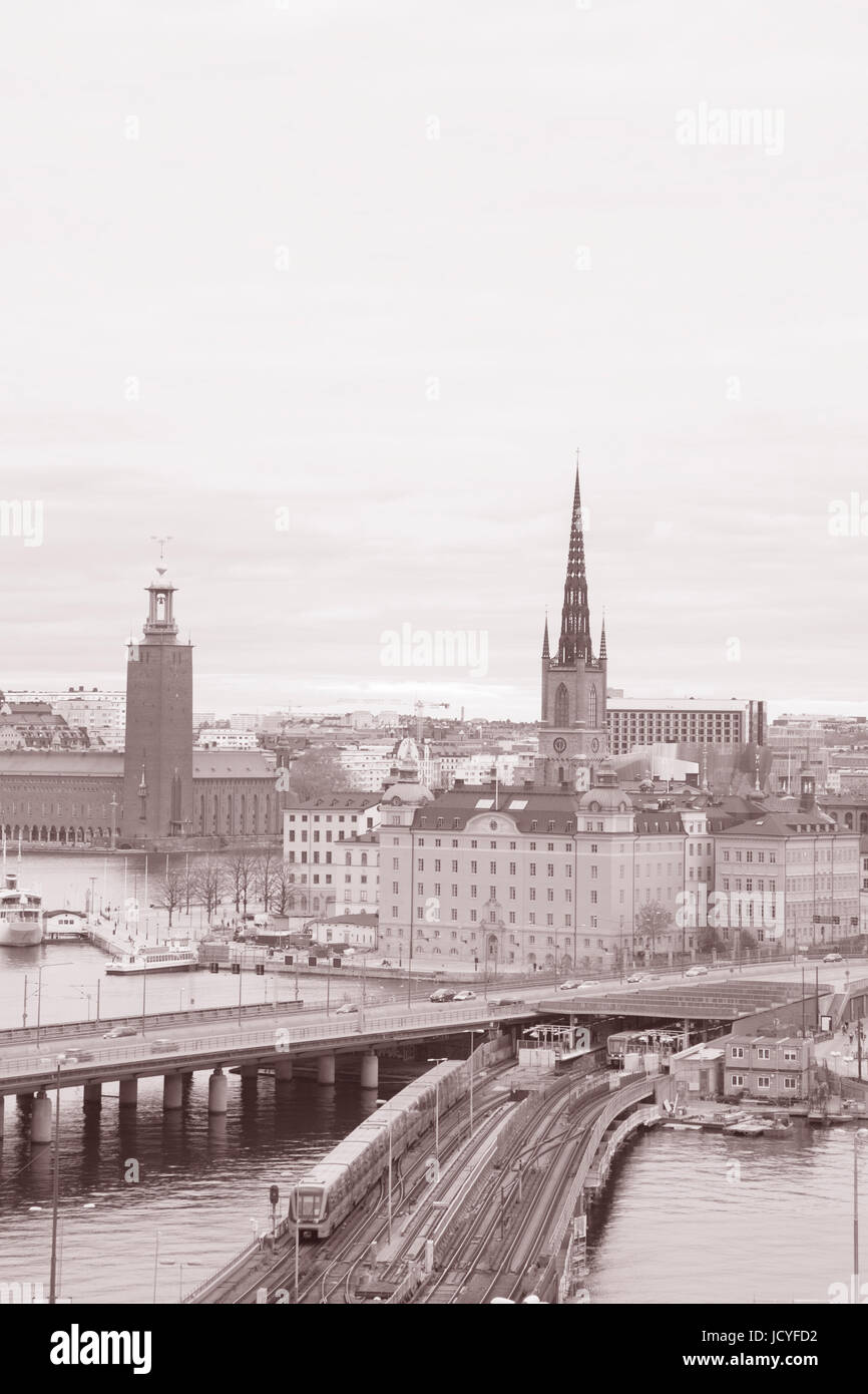 Cityscape in Stockholm; Sweden in Black and White Sepia Tone Stock ...
