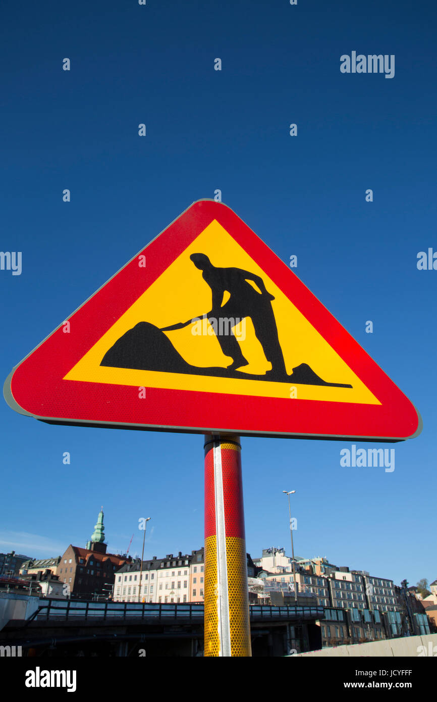 Roadworks sign in urban hi-res stock photography and images - Alamy