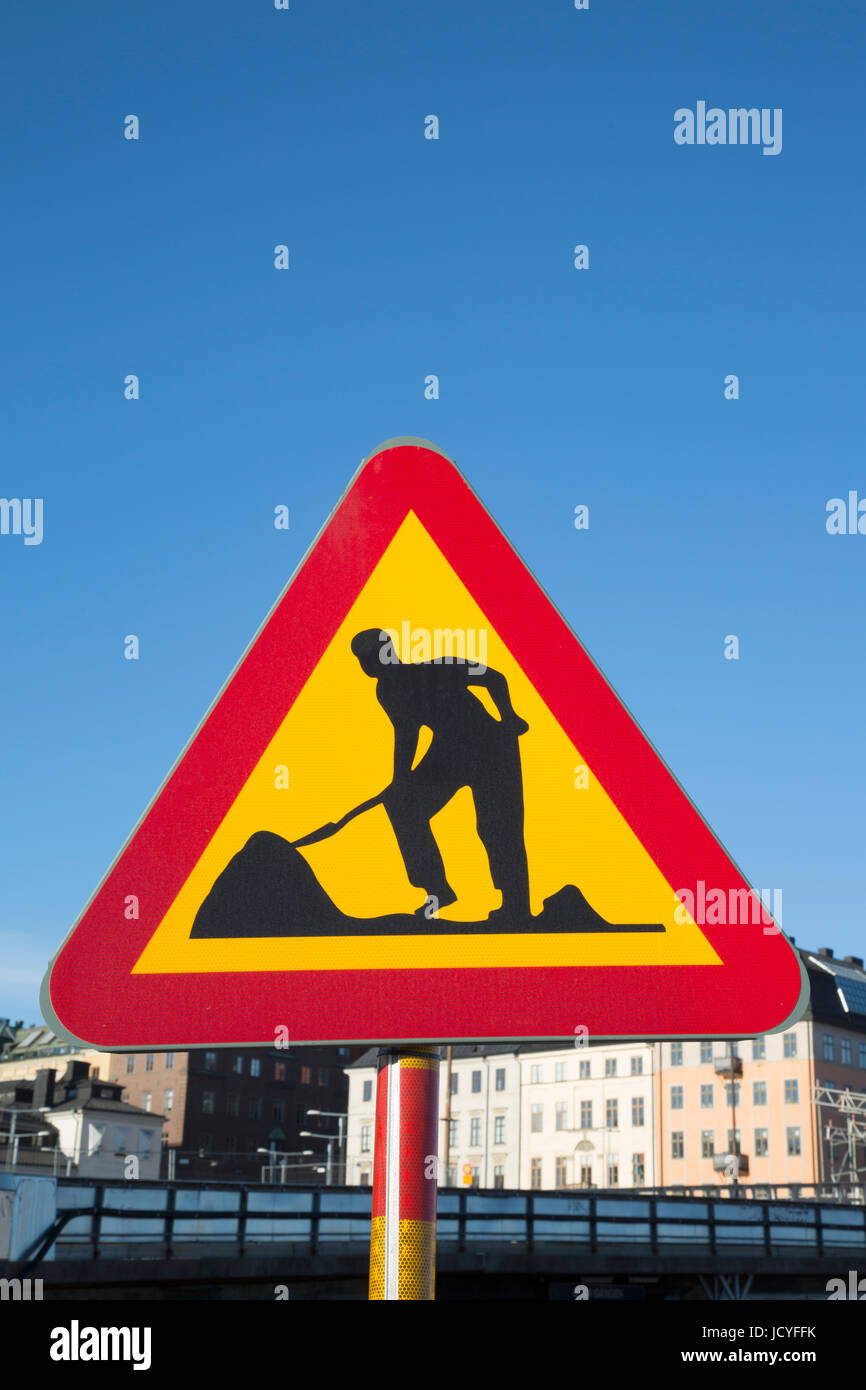 Roadworks Sign in Urban Setting Stock Photo - Alamy