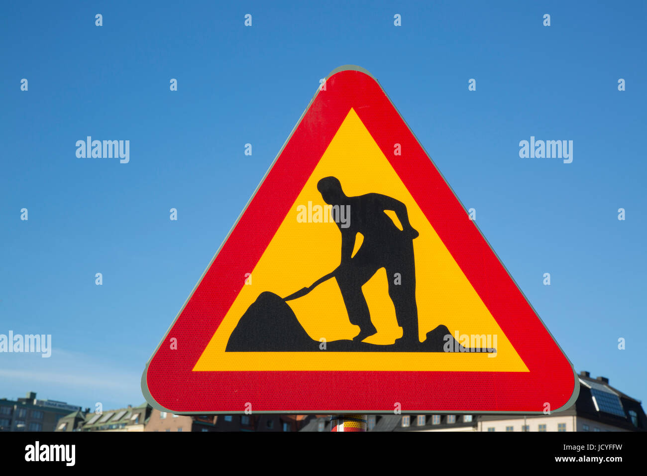 Roadworks Sign in Urban Setting Stock Photo - Alamy