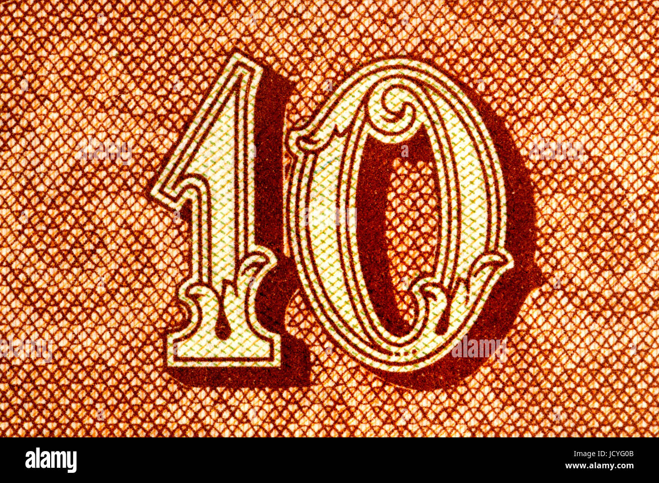 Detail from a 10kc Czech banknote showing the number 10 Stock Photo - Alamy