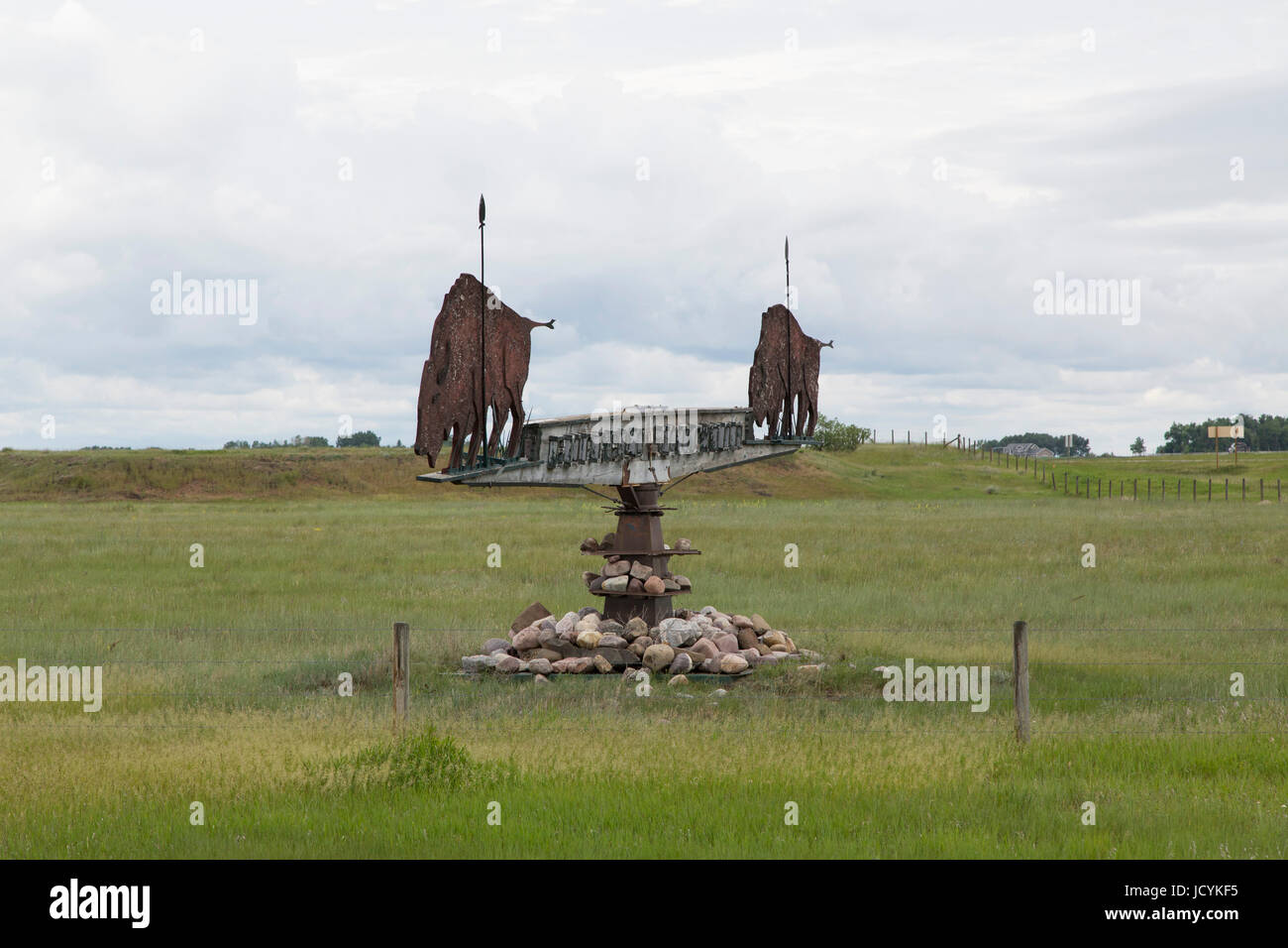 Sign marking the turning to Head-Smashed-In Buffalo Jump in Alberta ...