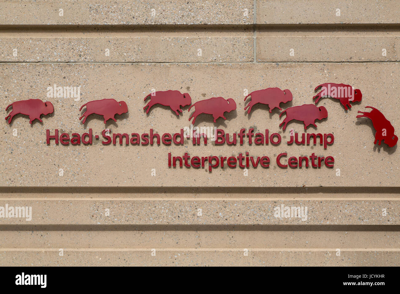 Logo at the interpretive centre of Head-Smashed-In Buffalo Jump in ...