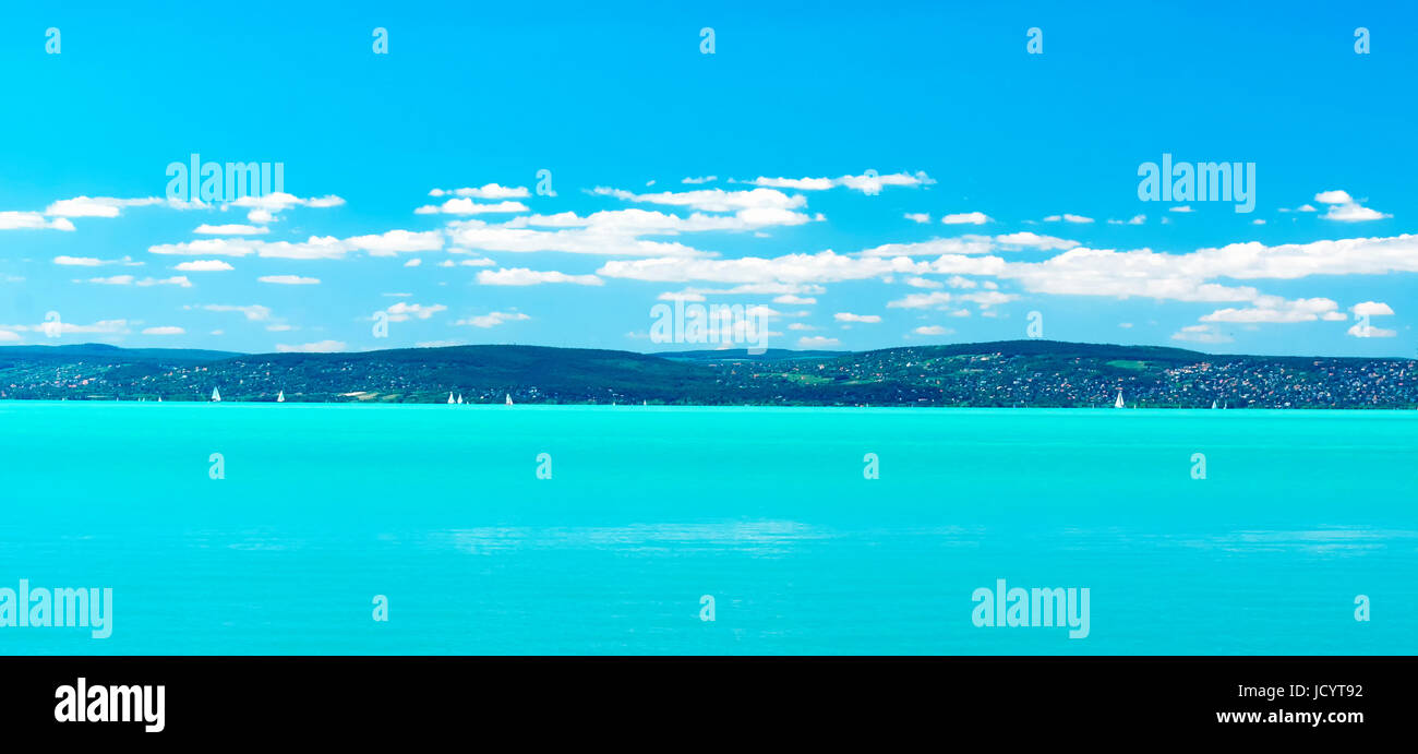 Summer landscape of Lake Balaton, Hungary ( Balatonvilagos ), selective ...
