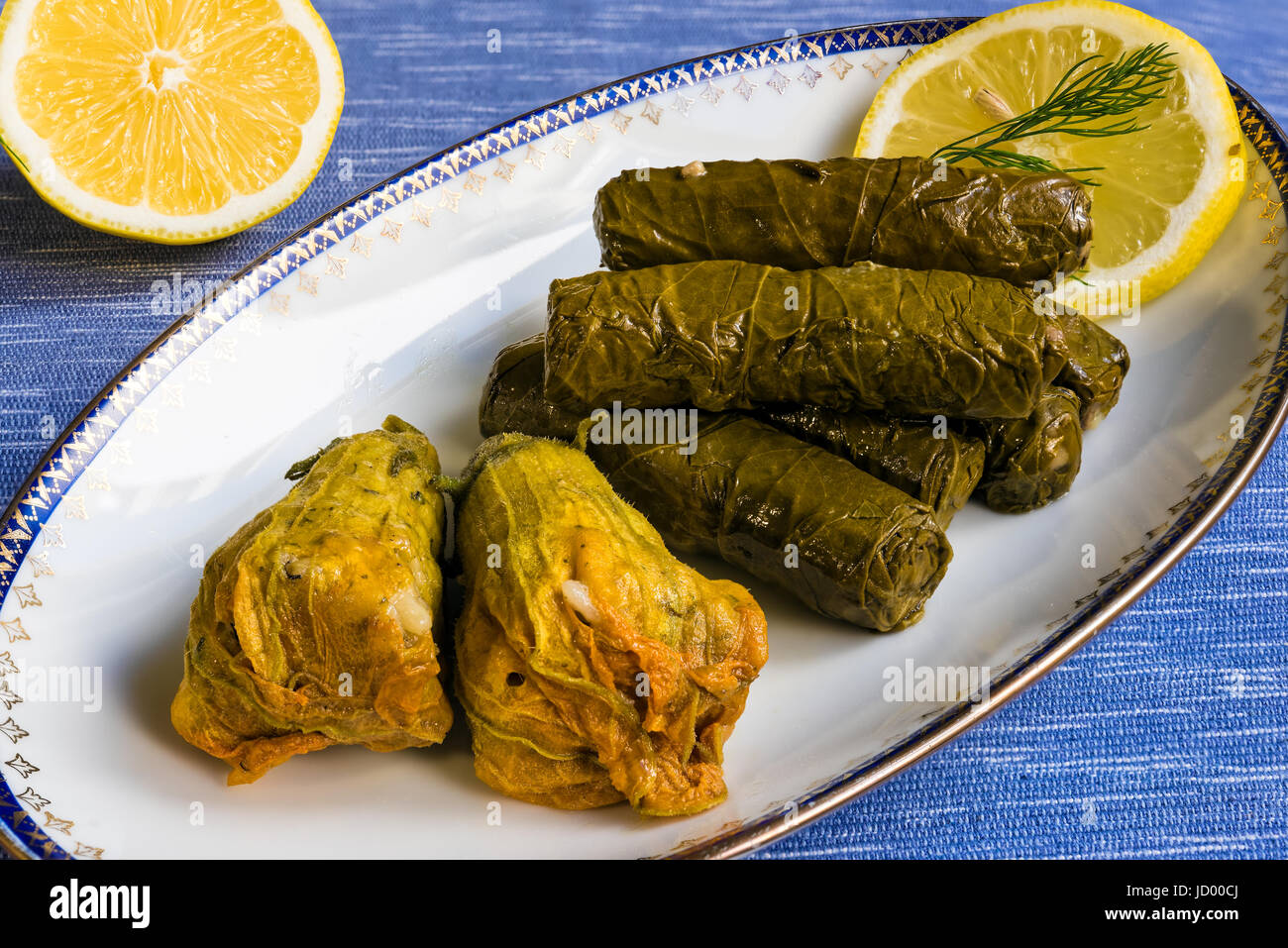 Delicious stuffed grape leaves and squash blossoms (the traditional ...