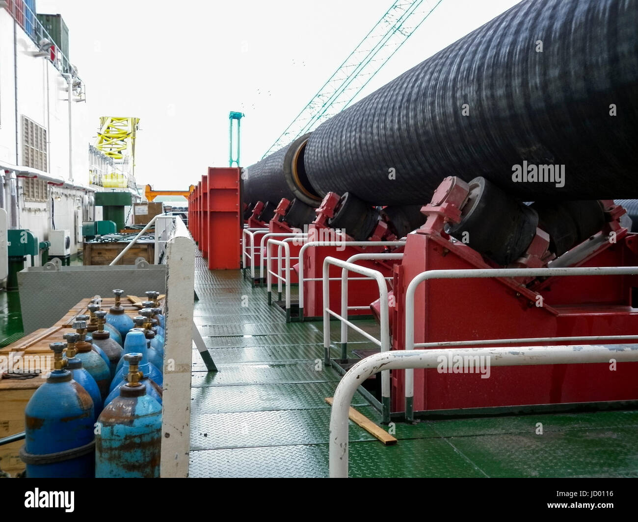 Moving the pipeline on rollers from the deck to the assembly workshop ...