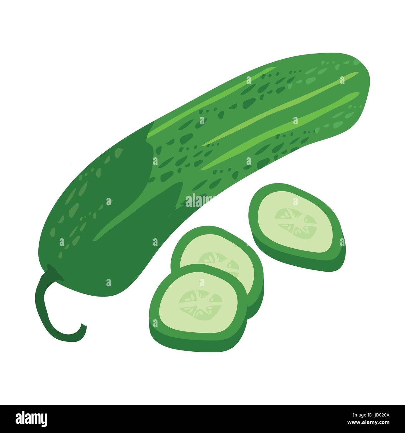 Cucumber with slice flat design, Cucumber isolated on white background ...