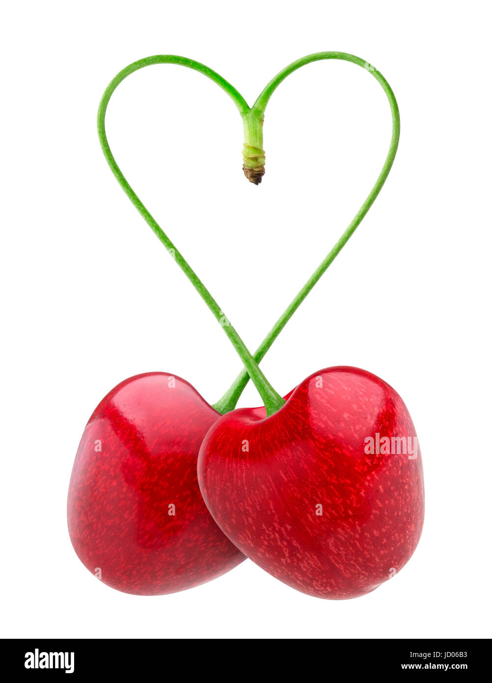 Isolated cherries. Heart shape from two cherries over white background ...