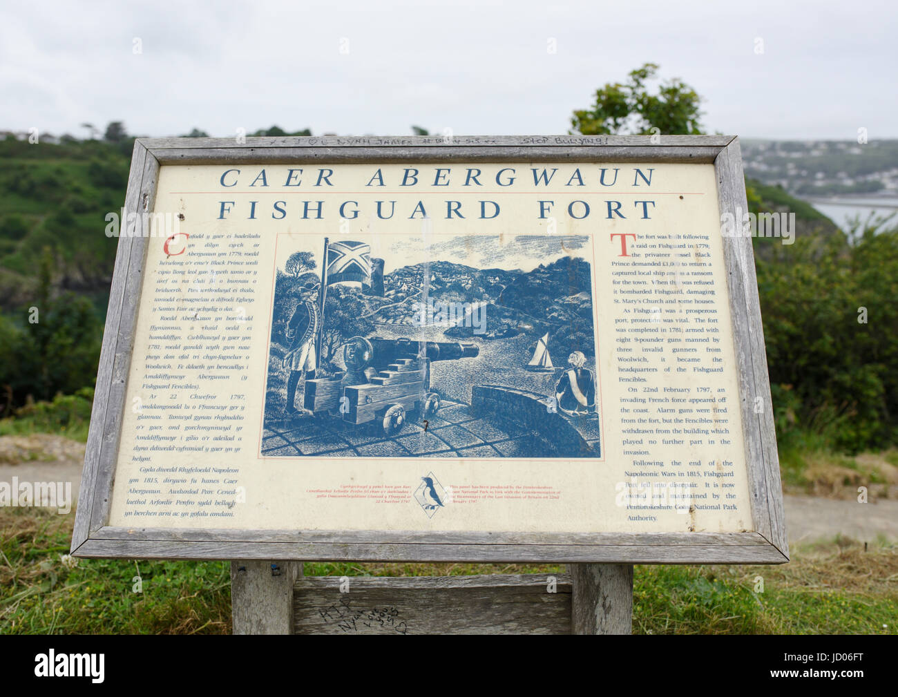 Fishguard fort information point Stock Photo - Alamy