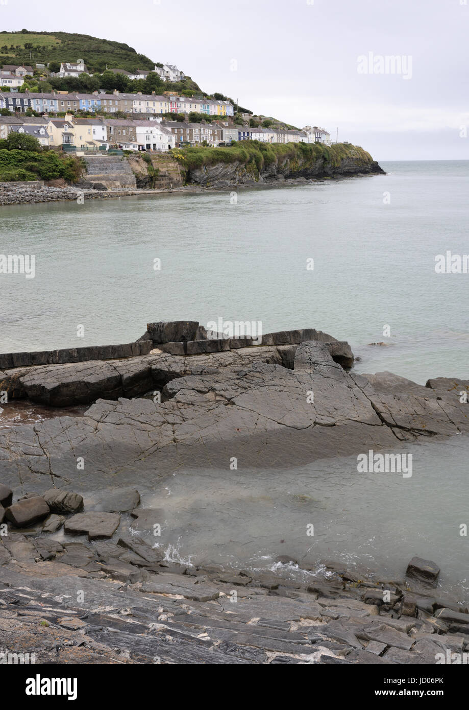 Rock formation and headland at New quay cardigan bay wales Stock Photo ...