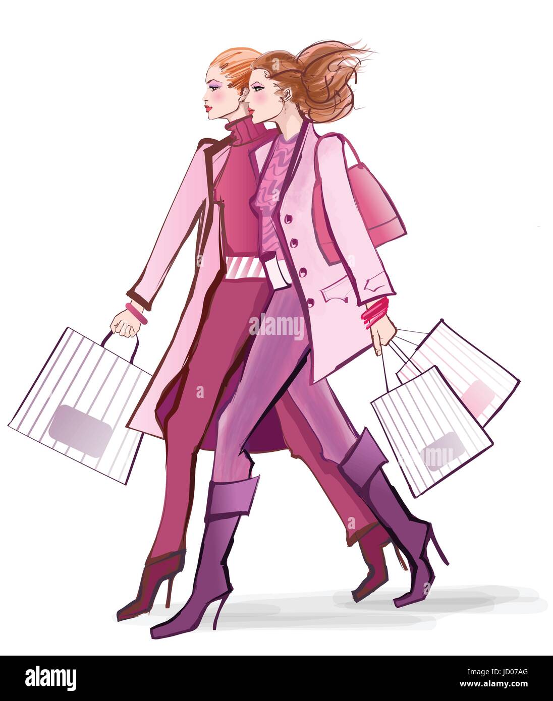 Two young fashionable women shopping - vector illustration Stock Vector ...