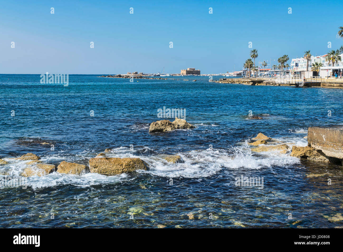 Paphos harbour, tourist area, souvenir shops, sea front, Cyprus Stock ...