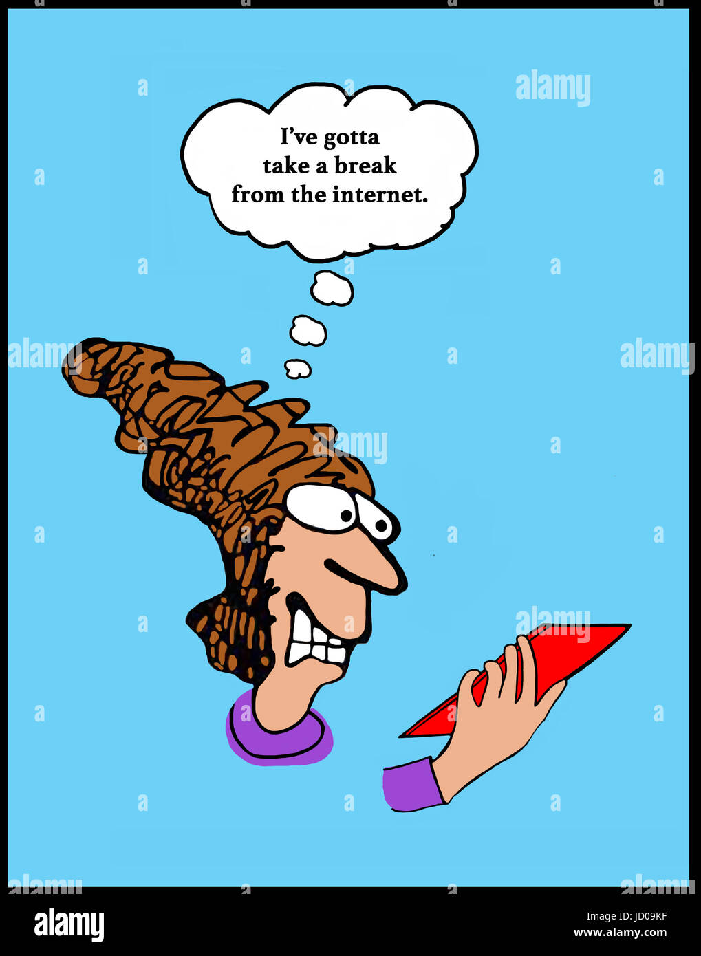 Cartoon illustration of a woman overloaded by looking at the internet ...