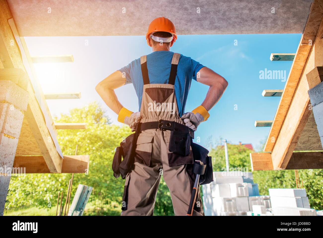 New House Building Project. Construction Contractor Worker in the ...