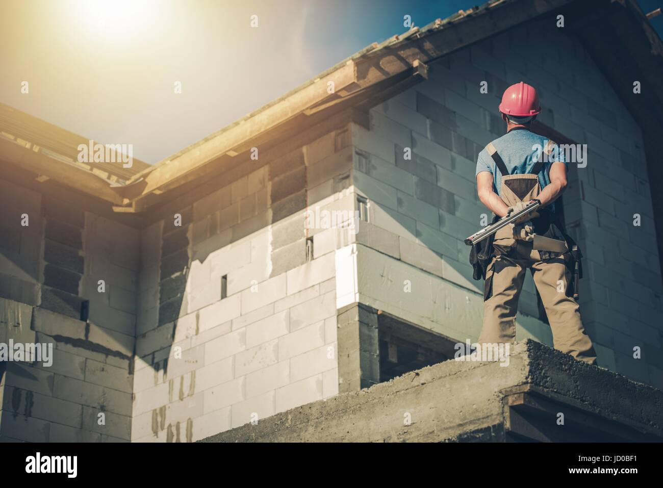 Caucasian Project Manager Supervising House Construction. Construction ...