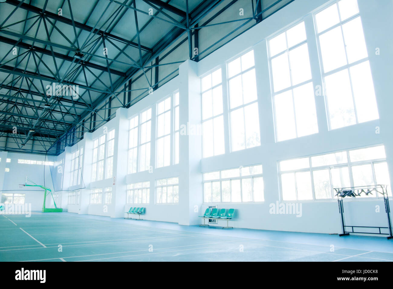 Small gymnasium, fitness areas. Badminton and table tennis Stock Photo ...