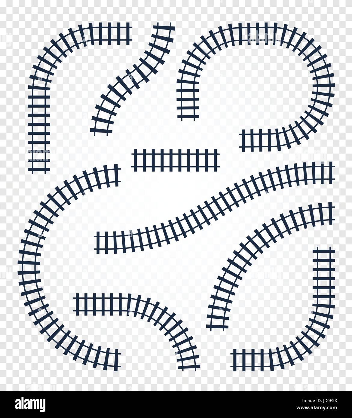 Isolated curvy and straight rails set, railway top view collection, ladder elements vector ...