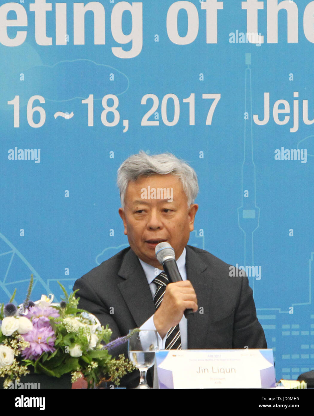 Jeju Island, South Korea. 17th June, 2017. Jin Liqun, president of AIIB ...