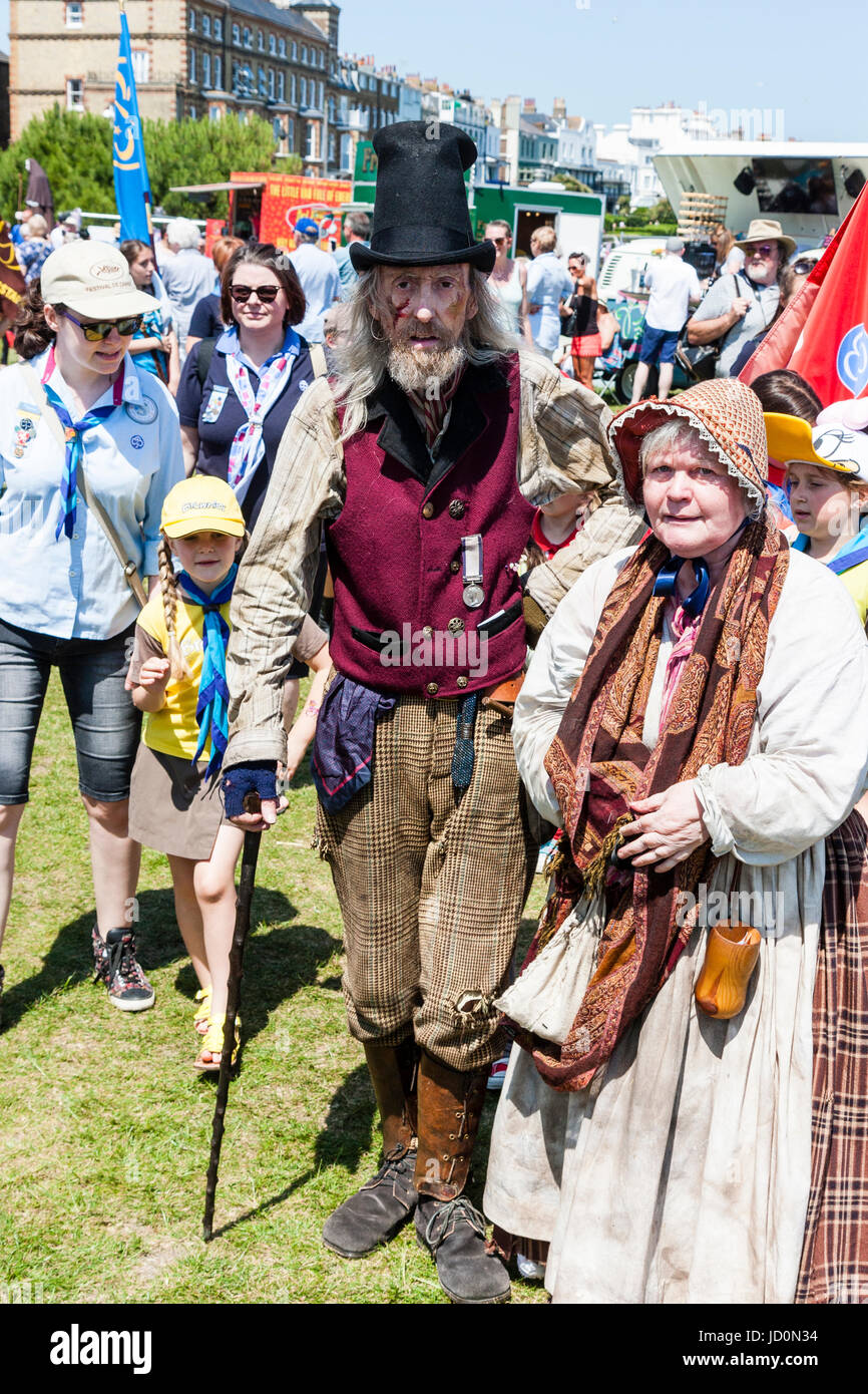 Charles Dickens event at Broadstairs, England. Senior couple, grubby ...