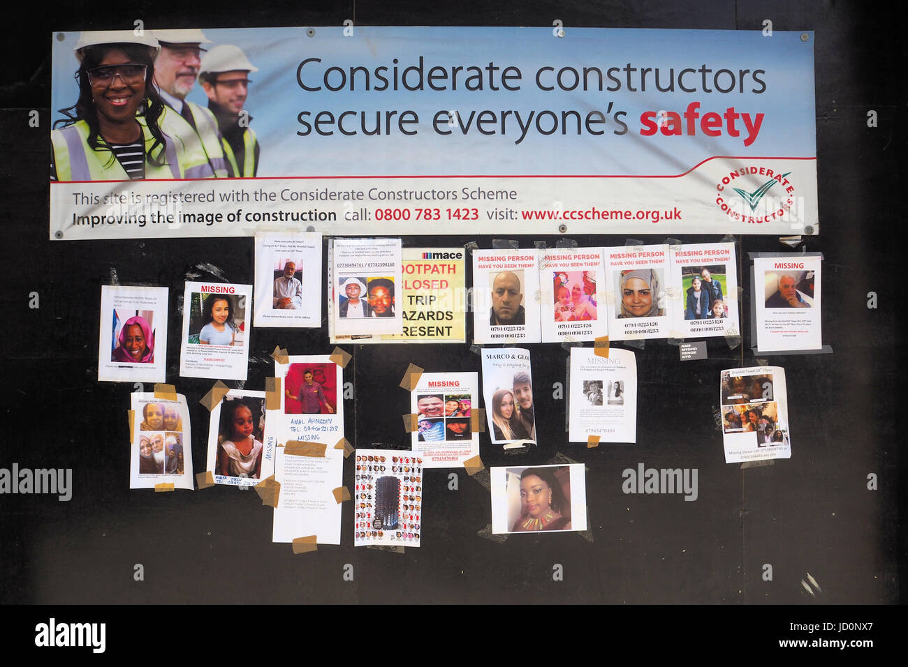London.UK.17th June.2017. Posters identifying the missing from the ...