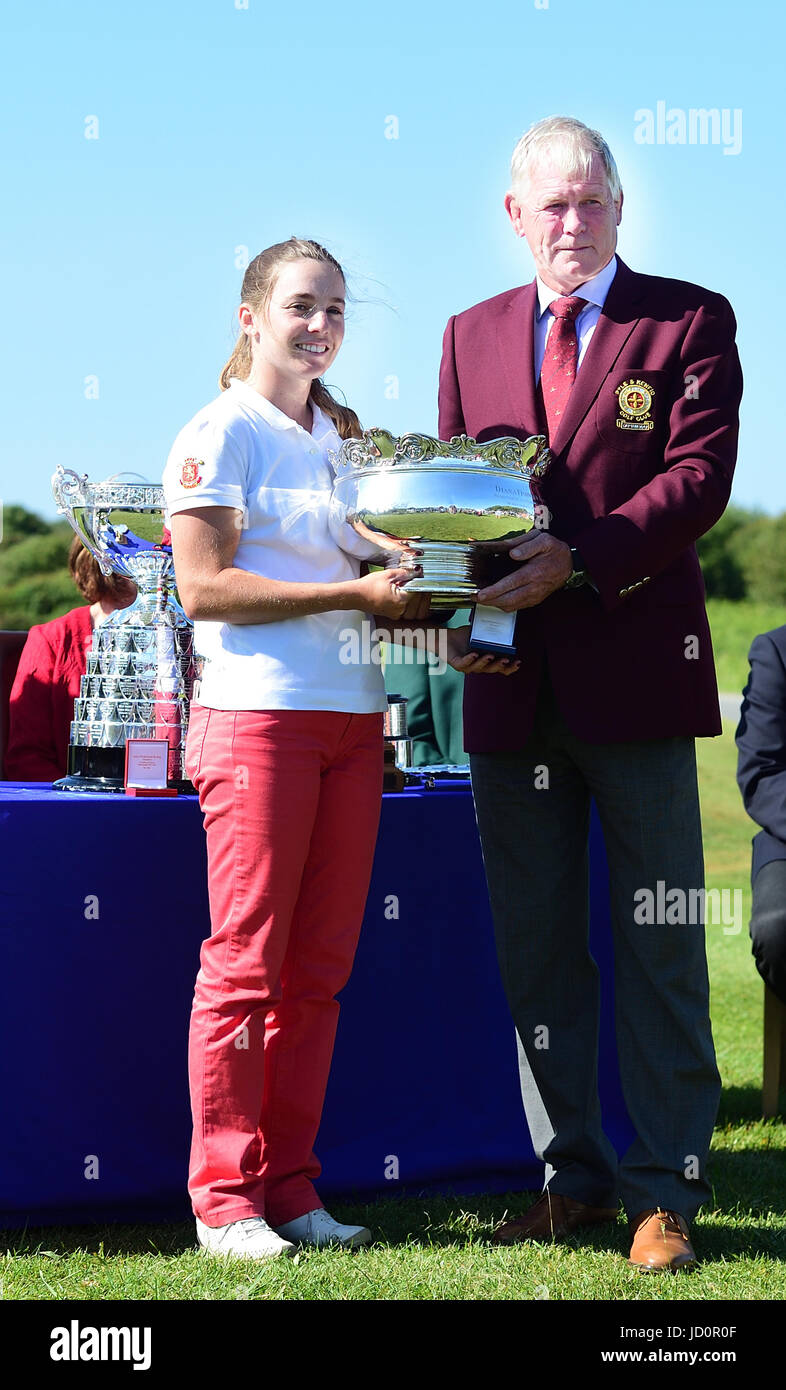 Brigend, UK. 17th June, 2016. Runner Up Ainhoa Olarra receives cup from ...