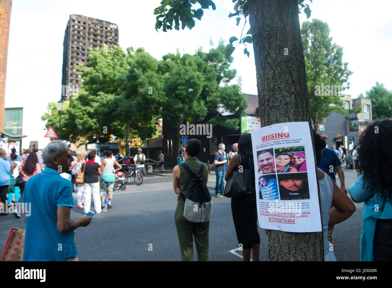 London, United Kingdom. 17th June 2017. Images of missing people posted ...