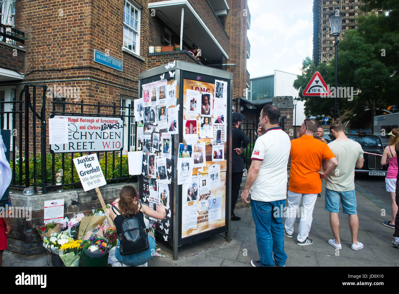 London, United Kingdom. 17th June 2017. Images of missing people posted ...