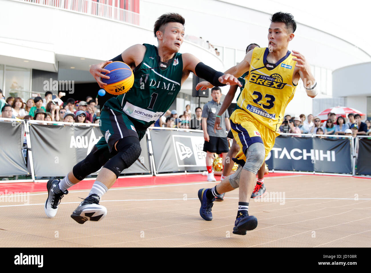 Tokyo, Japan. 17th June, 2017. (L-R) Tatsuhito Noro (DIME.EXE), Toru Kikuchi, (BREX.EXE ...