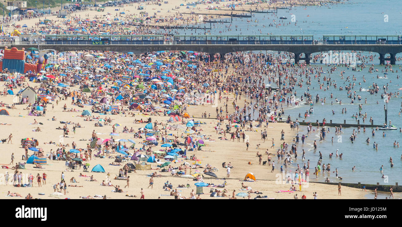 Bournemouth Beach, UK, Sunday 18 June 2017 packed as temperature soars ...