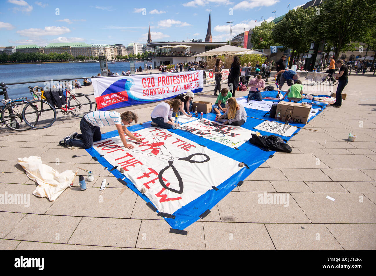 Hamburg, Germany. 17th June, 2017. Banners against the G20 Summit being ...