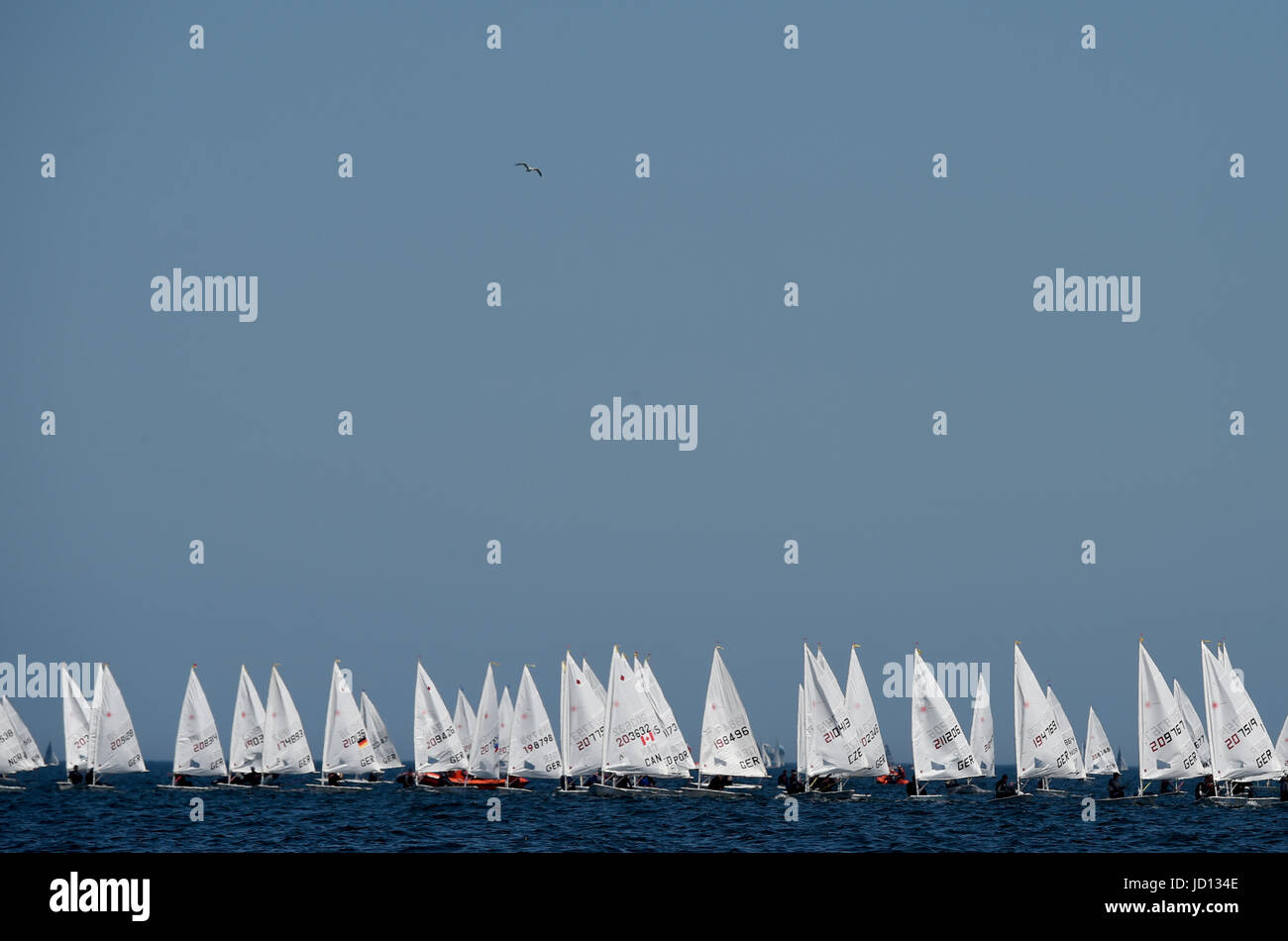Kiel, Germany, 18 June 2017. Laser class boats sail during a regatta ...