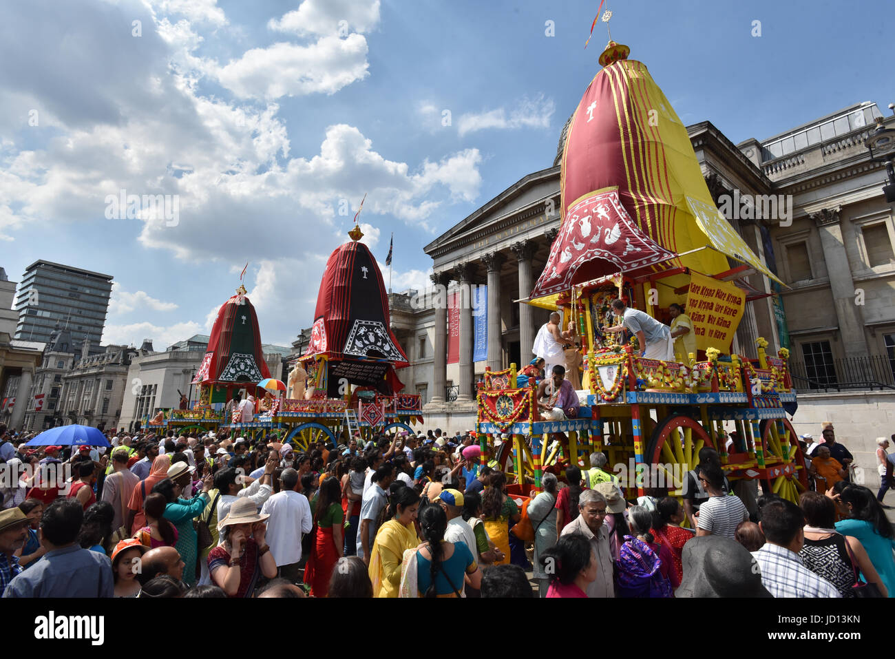 London, UK. 18th June 2017. The Hare Krishna London Rathayatra chariots festival through central ...
