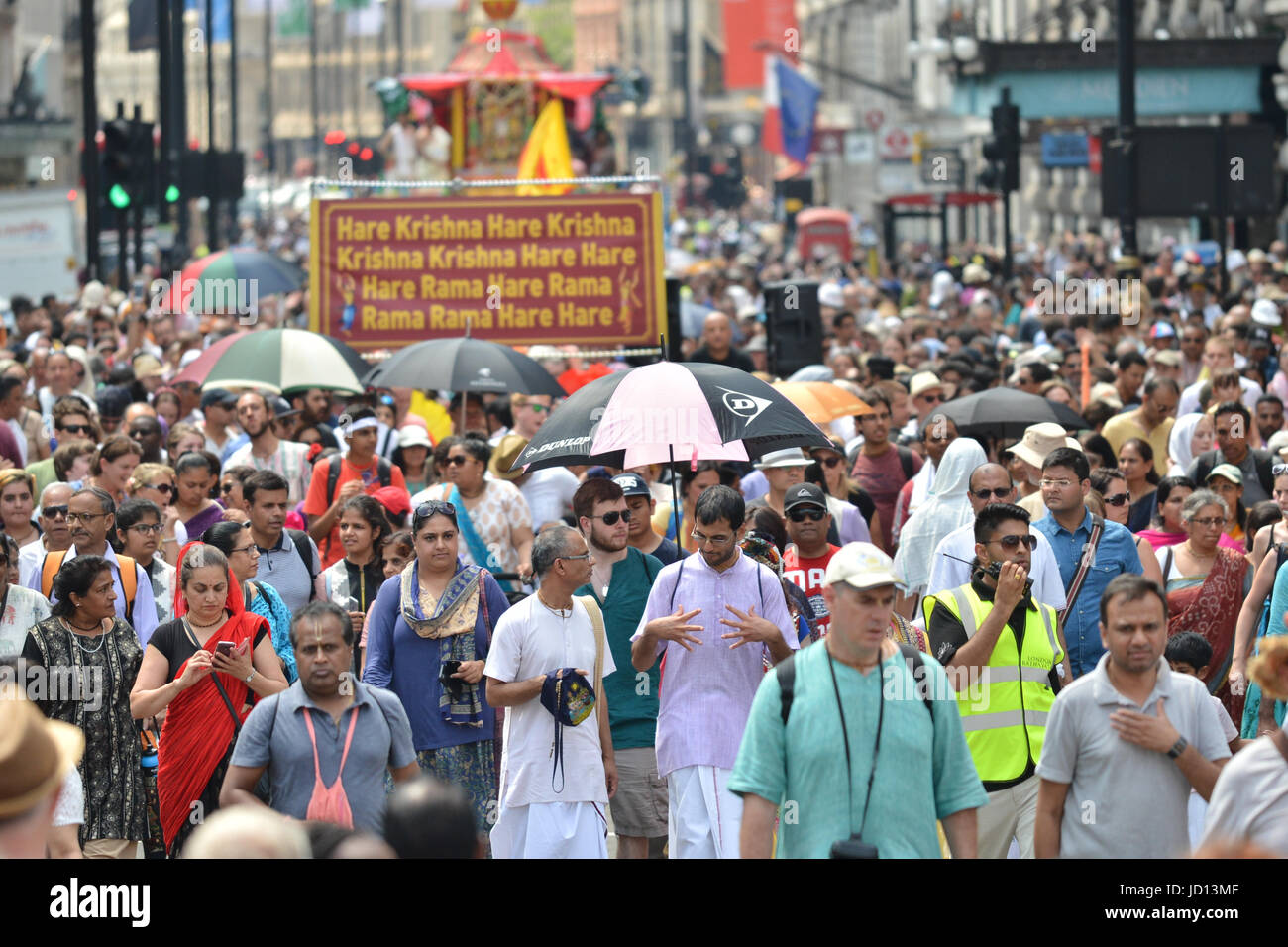 London, UK. 18th June 2017. The Hare Krishna London Rathayatra chariots ...