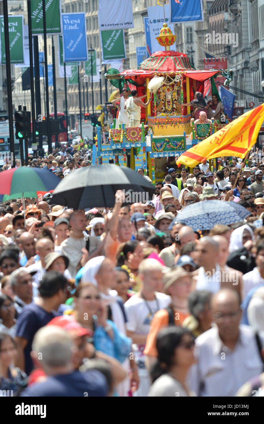 London, UK. 18th June 2017. The Hare Krishna London Rathayatra chariots festival through central ...