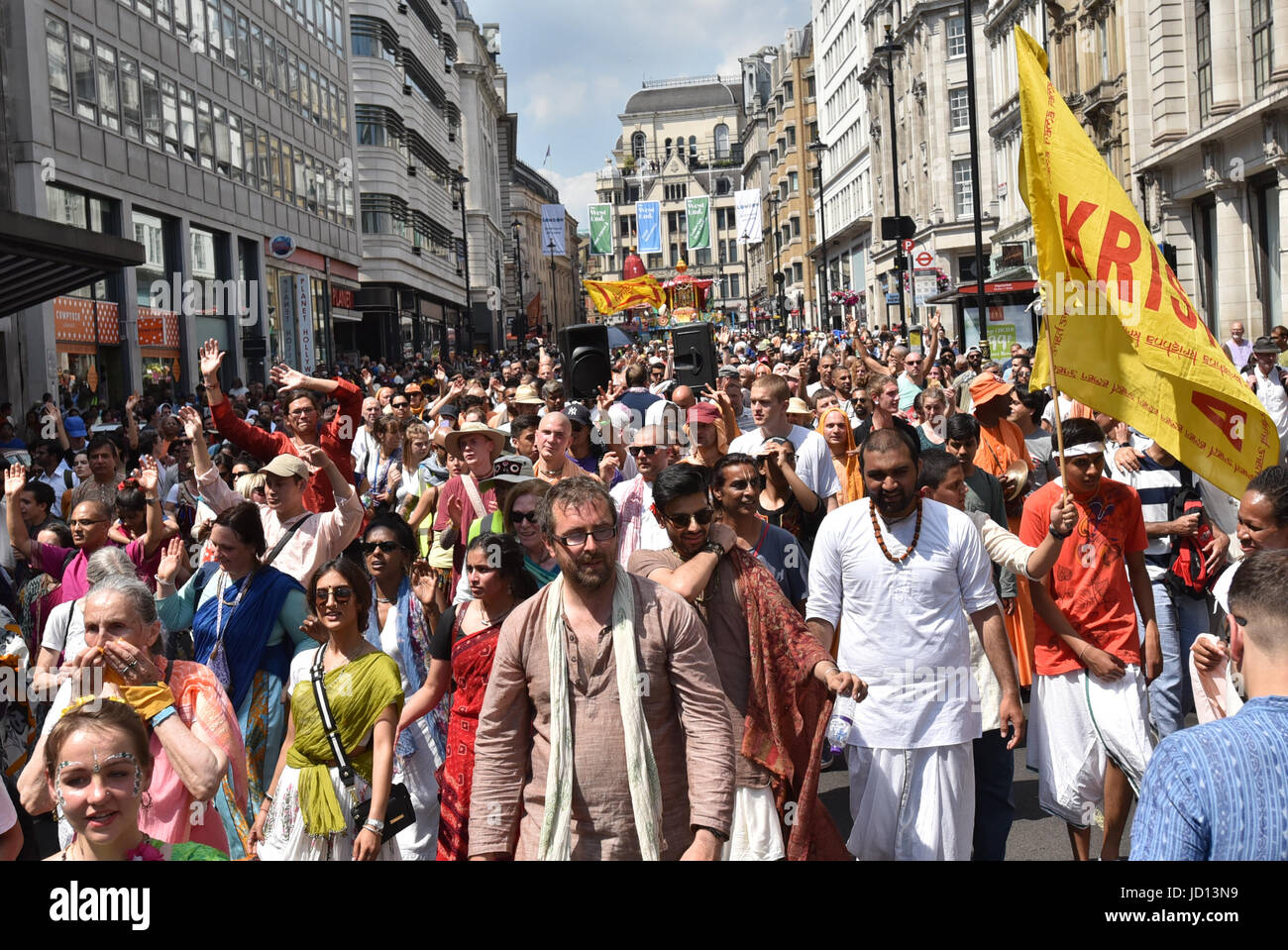 London, UK. 18th June 2017. The Hare Krishna London Rathayatra chariots ...