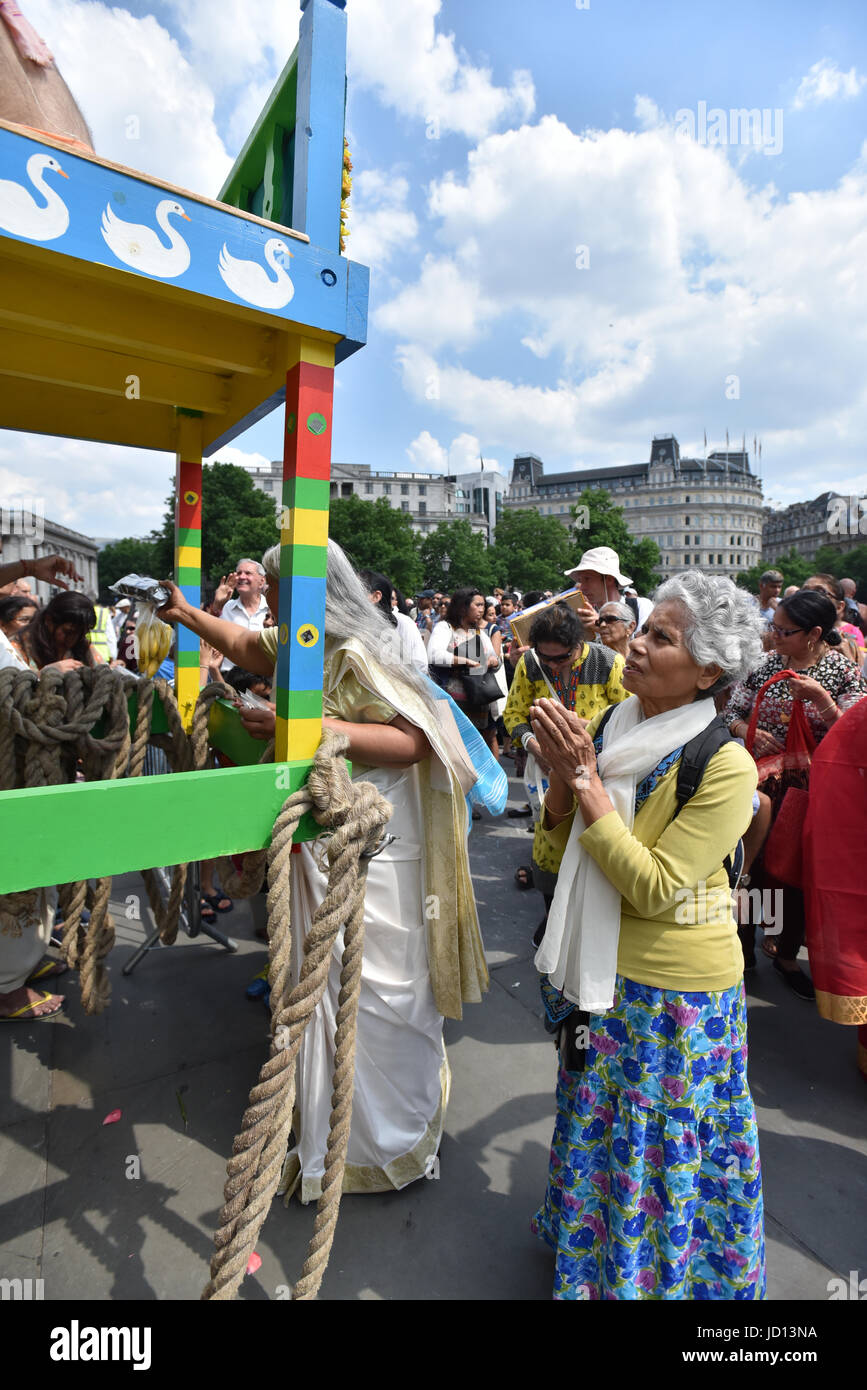 London, UK. 18th June 2017. The Hare Krishna London Rathayatra chariots festival through central ...