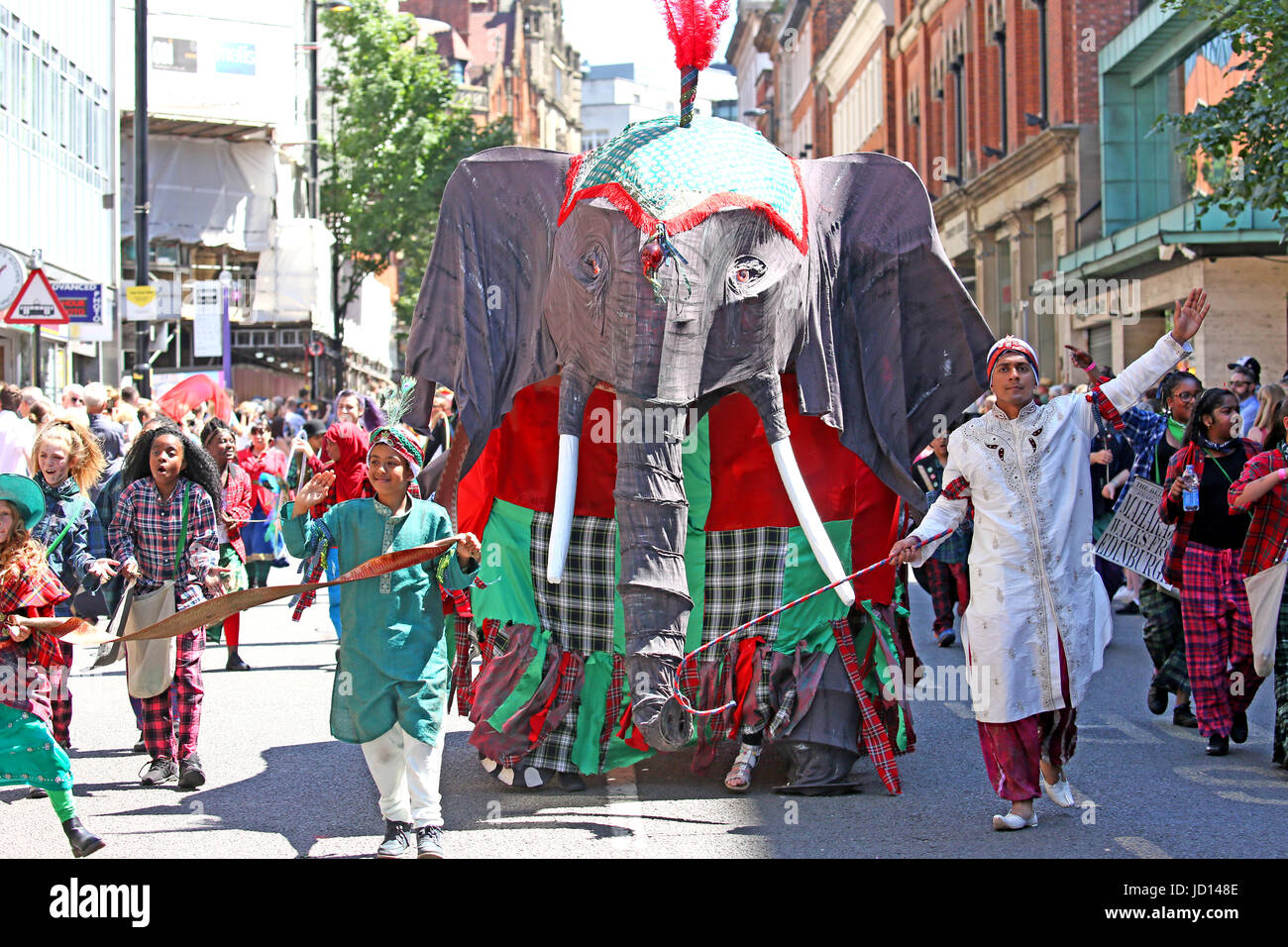 Manchester, UK. 18th June, 2017. A model Elephant is paraded through ...
