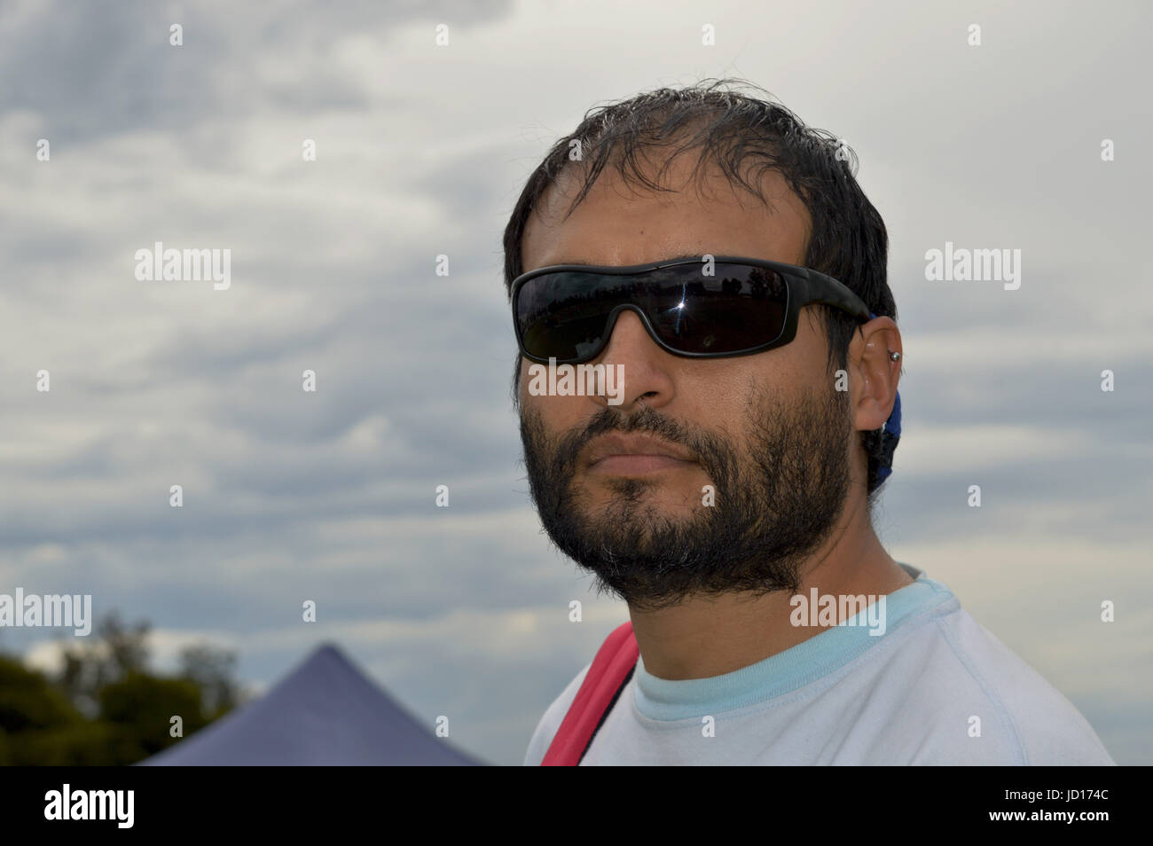 Bearded man contemplates the distance in the serenity of maturity Stock ...