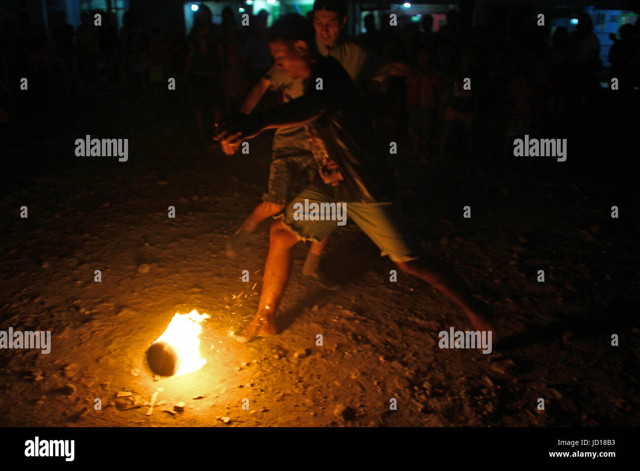 Surabaya, Indonesia. 17th June, 2017. Sepak bola api, or the fireball ...