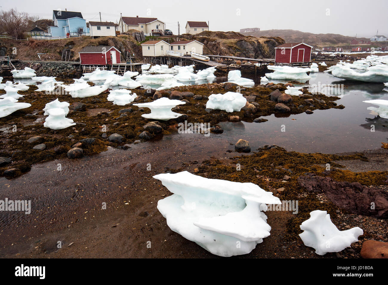Colorful Fishing Stages and buildings in Durrell, Twillingate ...