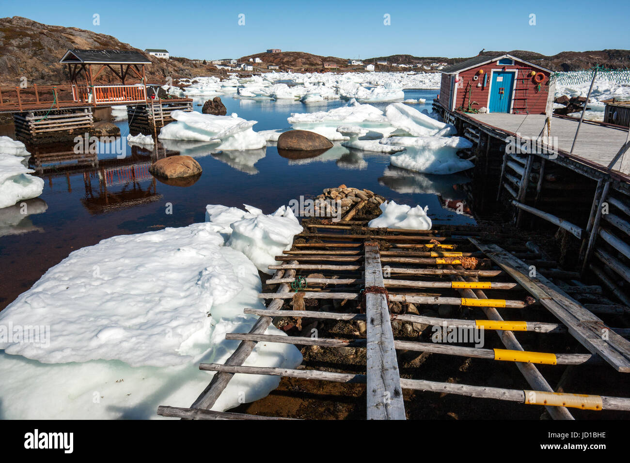 Colorful Fishing Stages and buildings in Durrell, Twillingate ...