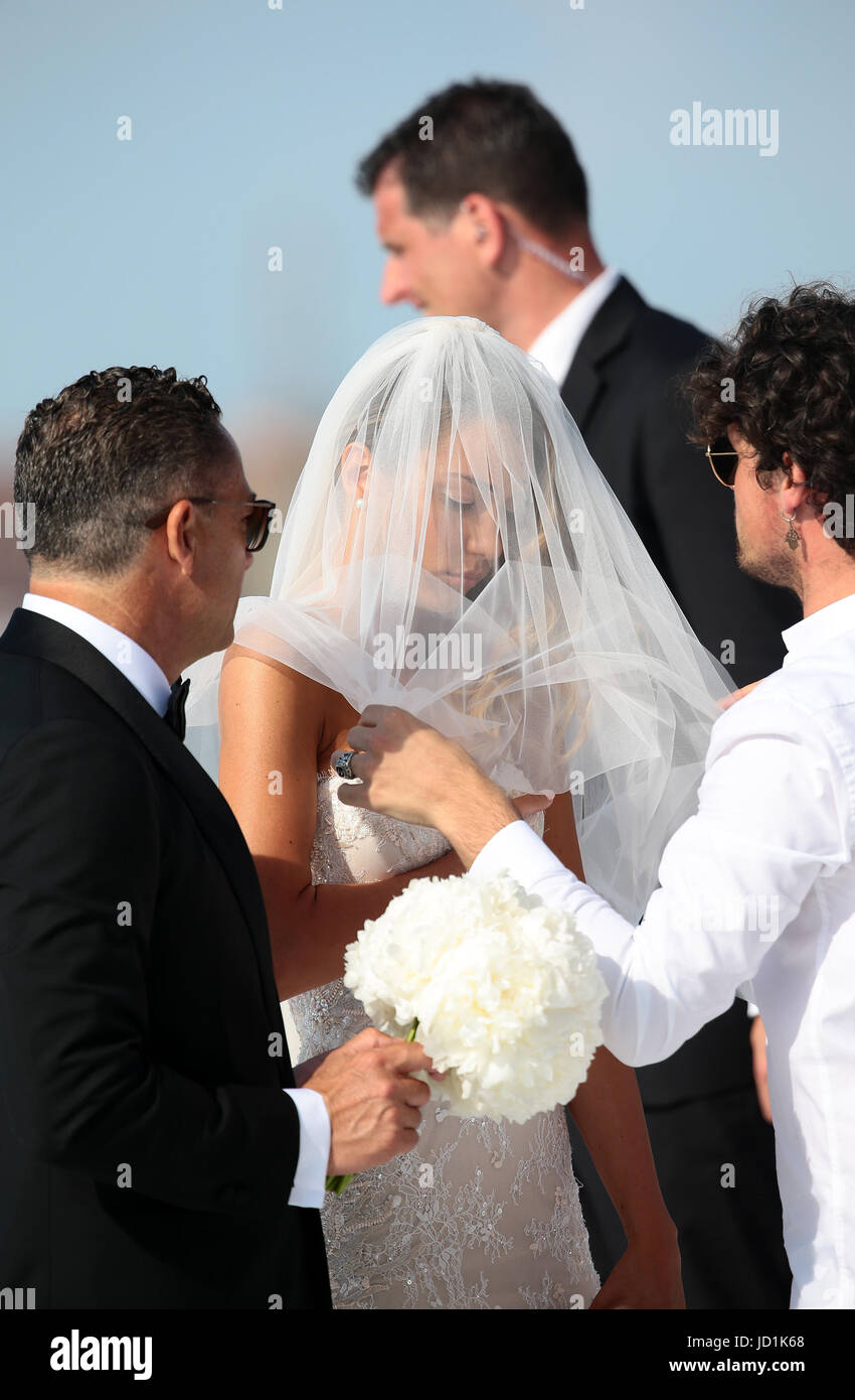 Alice Campello arrives at the Church of the Redeemer in Venice for the ...