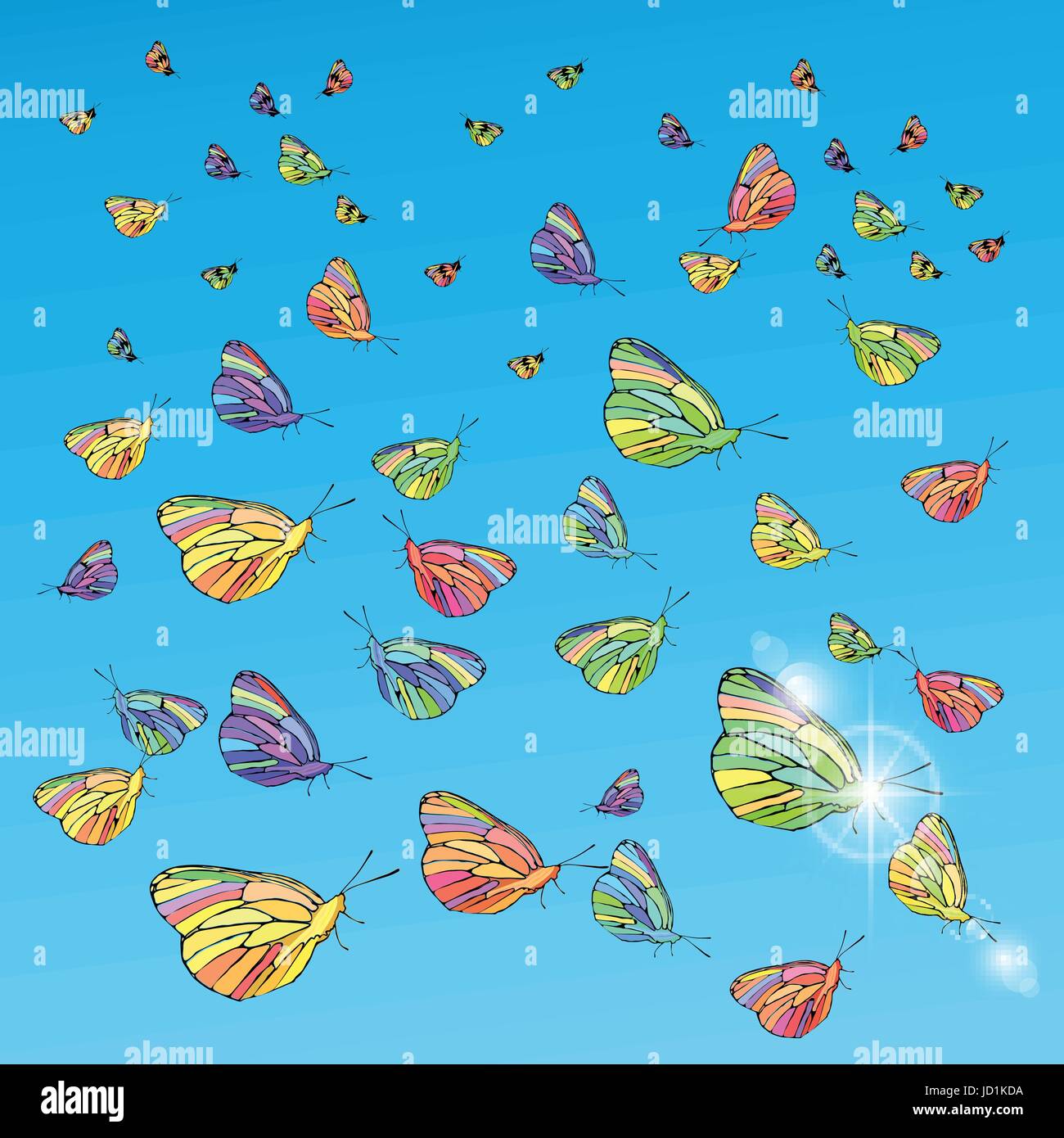 Butterflies in the sky. Concept of freedom. Illustration for your ...