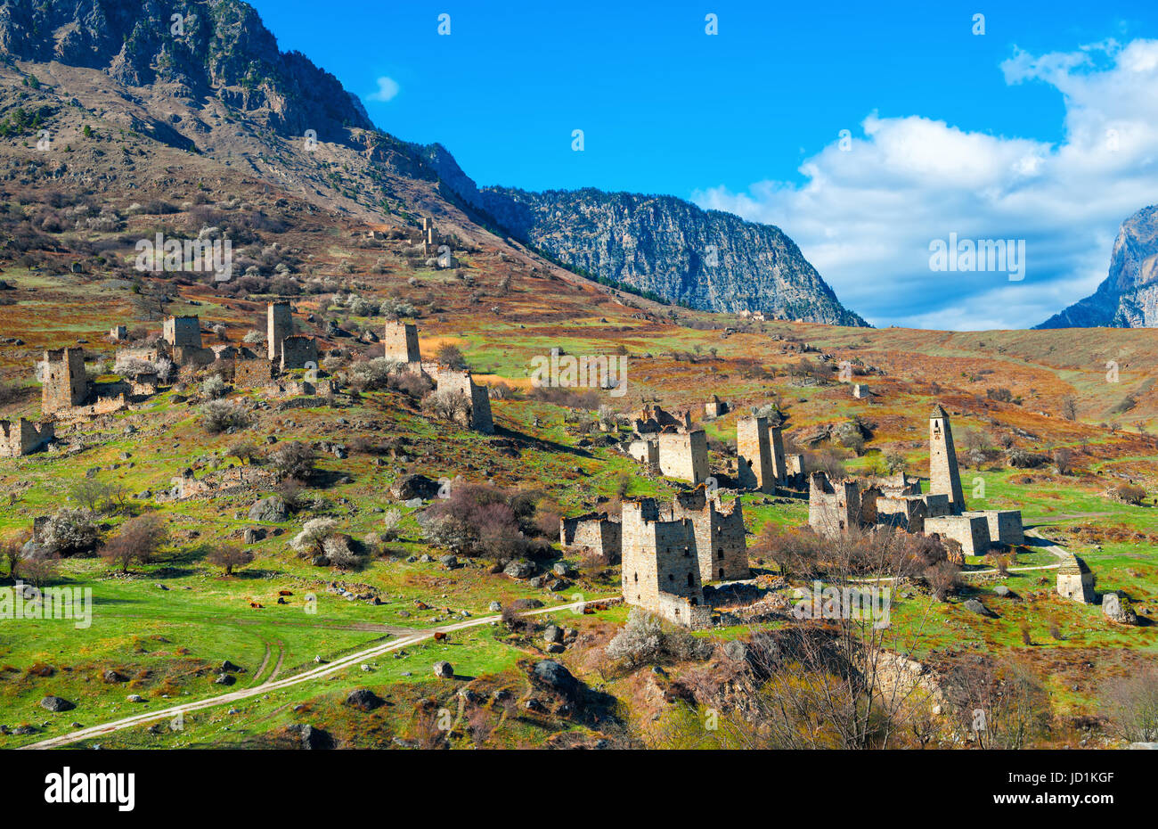 beautiful landscape of Egikal ancient towers and ruins in Ingushetia ...