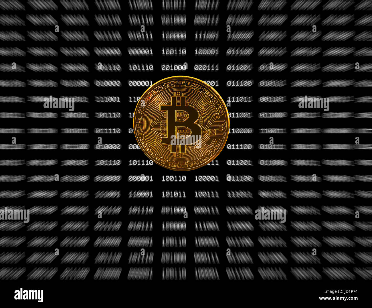 Single bitcoin coin on black digital background Stock Photo - Alamy